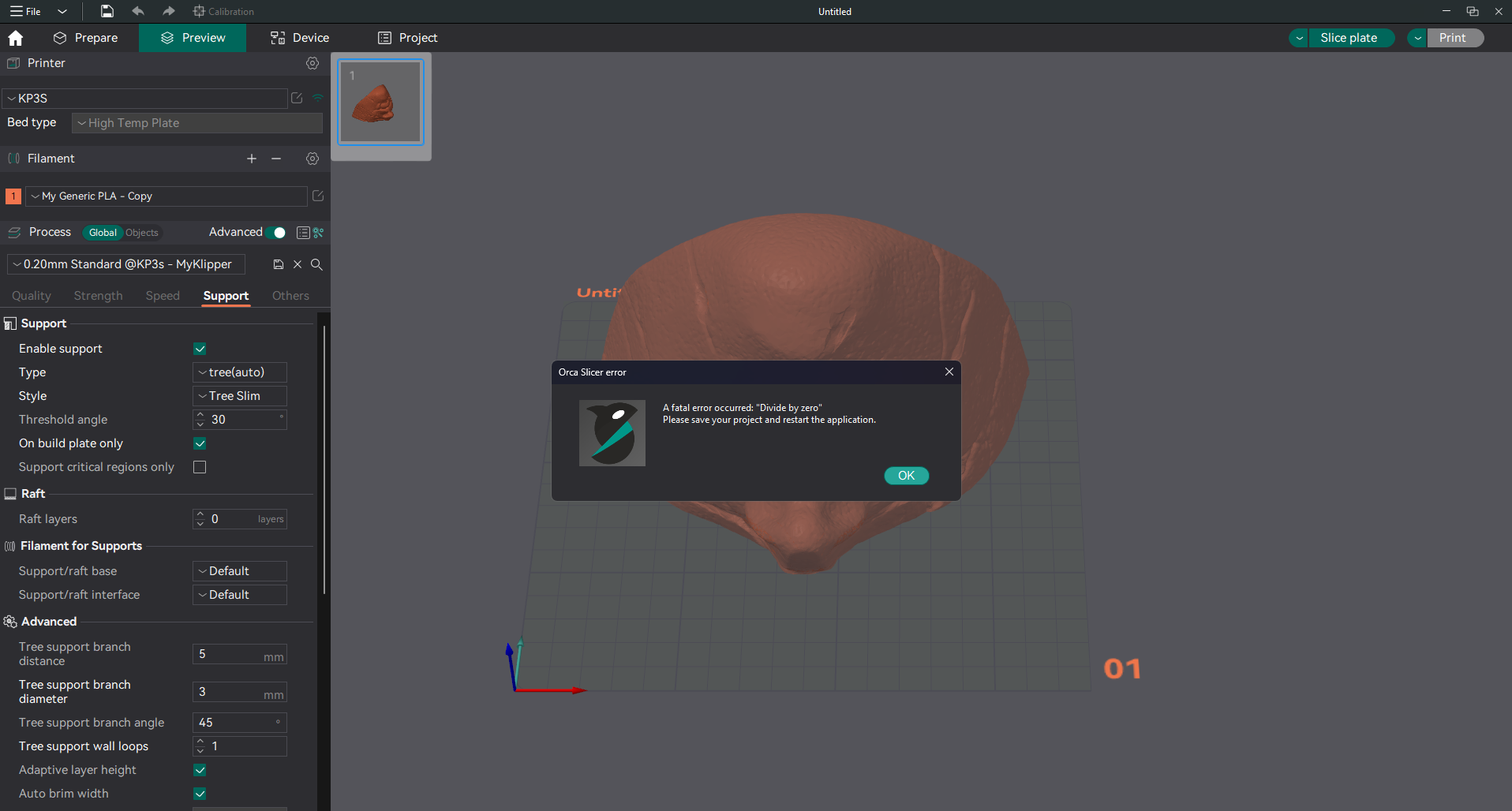 Slicer crashing whenever I try to slice a file · Issue #1231 · SoftFever/OrcaSlicer · GitHub