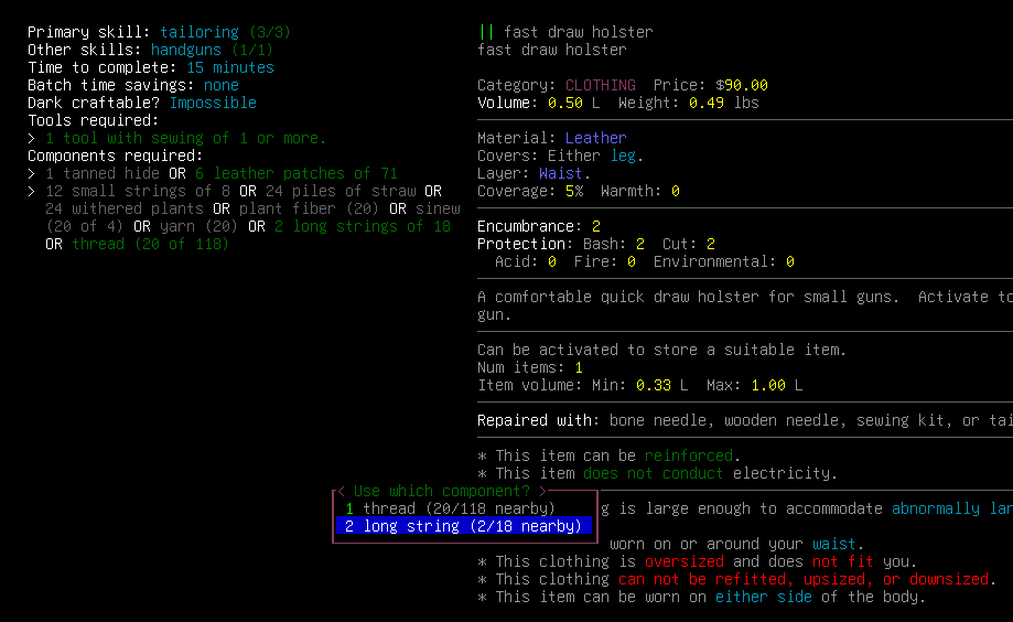 Holsters crafting component choice unbalanced · Issue #31622 · CleverRaven/Cataclysm-DDA · GitHub
