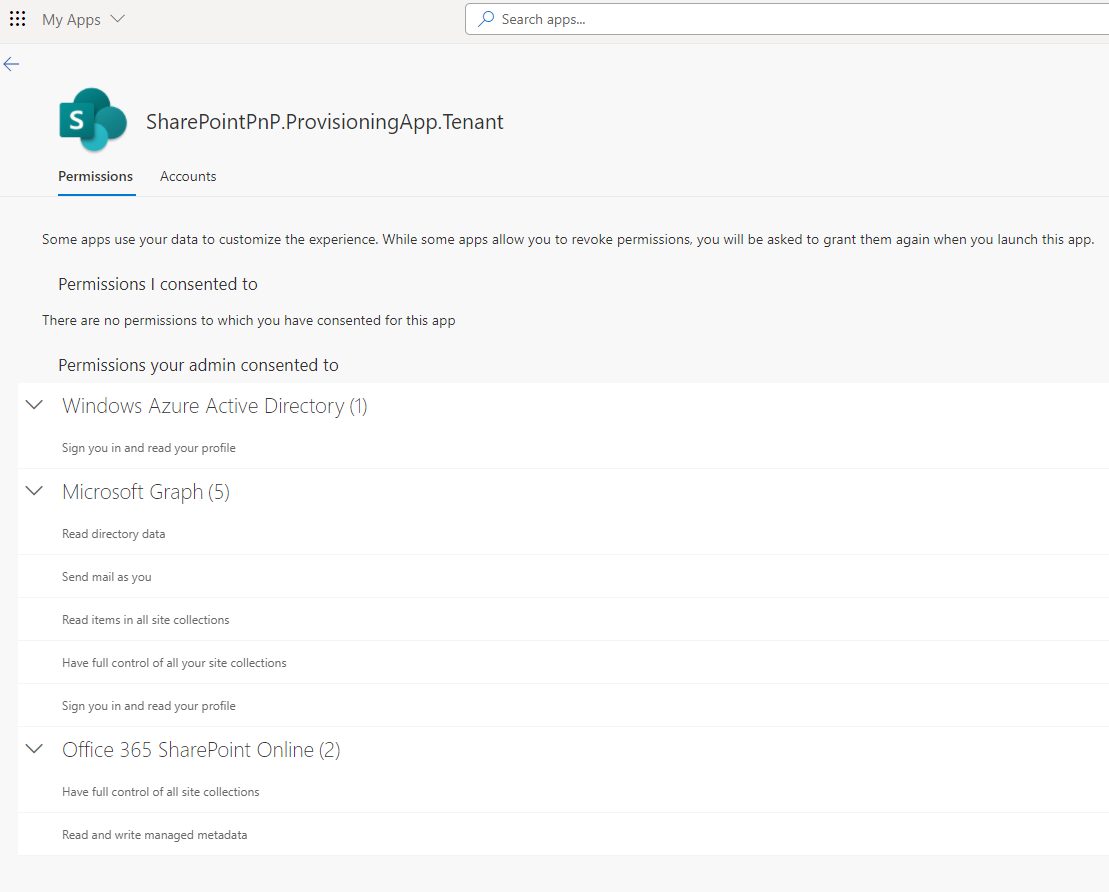 How To Revoke Permissions Granted To Sharepointpnpprovisioningapptenant · Issue 424 