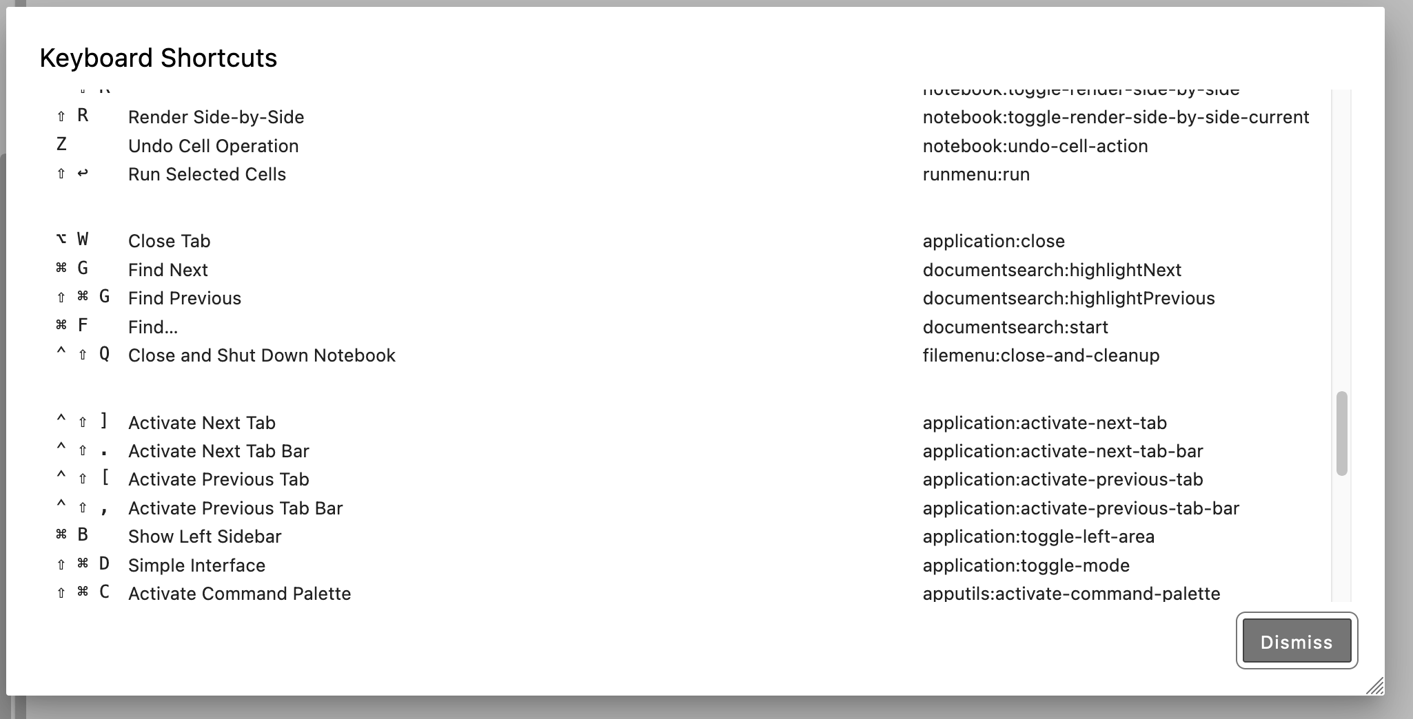 Show a concise summary of keyboard shortcuts when a user hits the "h ...