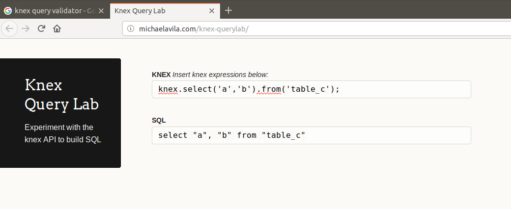 Cannot validate when copy and paste a knex query · Issue #4 · michaelavila/knex-querylab · GitHub