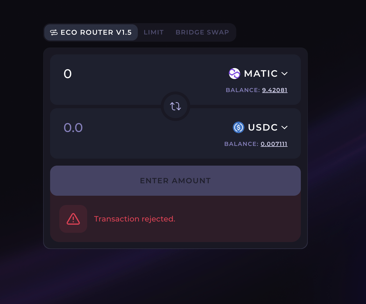 Swap error message does not go away after rejecting the transaction ...