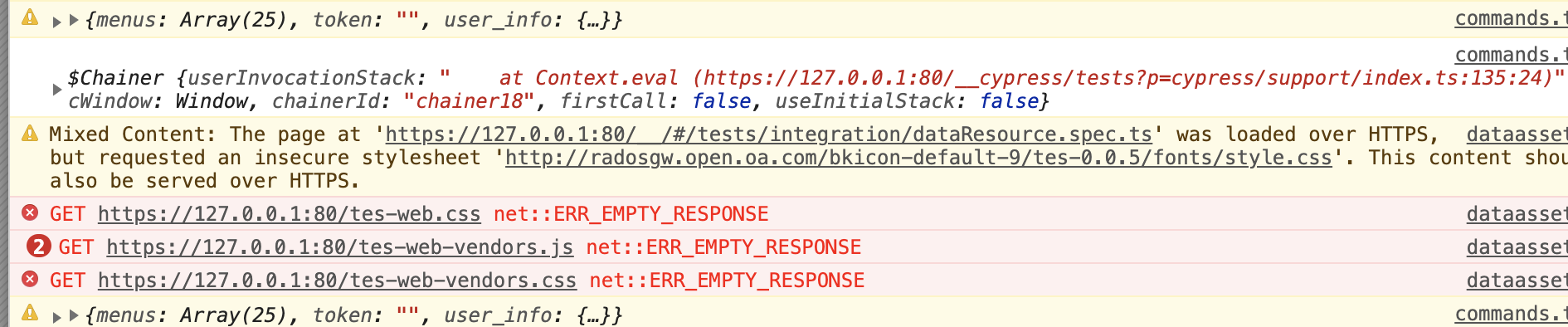 use cy.visit('/')，However, the console displays "failed to load resource: Net:: err"_ EMPTY ...