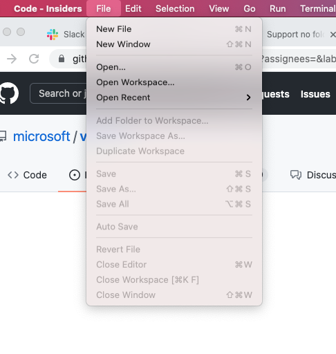 File menu items disabled · Issue #131895 · microsoft/vscode · GitHub