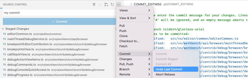"Undo last commit" should also be disabled while commit editor is open ...