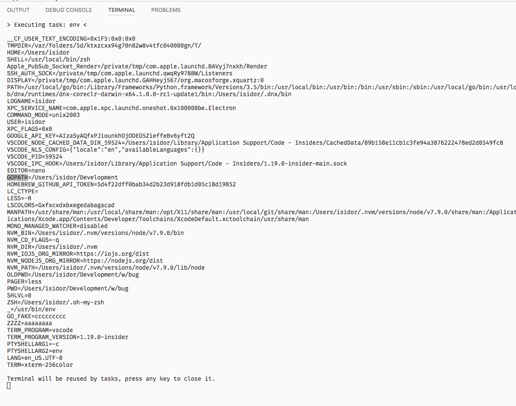 Cannot Set Gopath Under Tasksoptionsenv In Tasksjson · Issue 39087