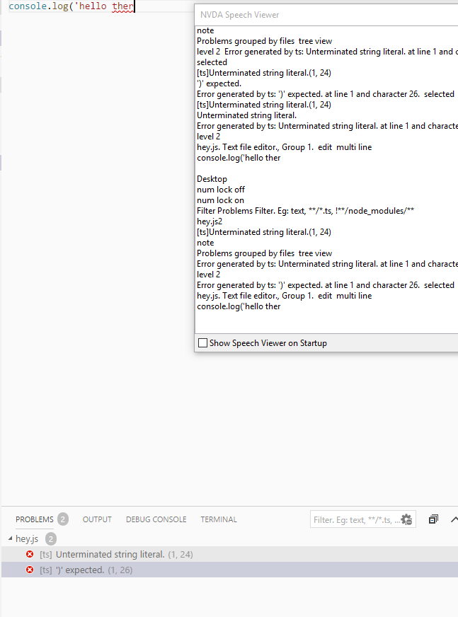 [Accessibility]A11y_VSCode_ViewProblems_ScreenReader: NVDA does not read the selected text when ...