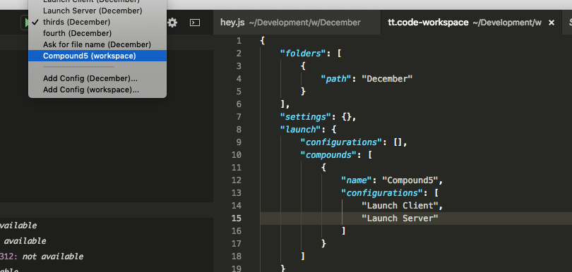 Compound launch configs broken for multi-root workspaces · Issue #68718 · microsoft/vscode · GitHub