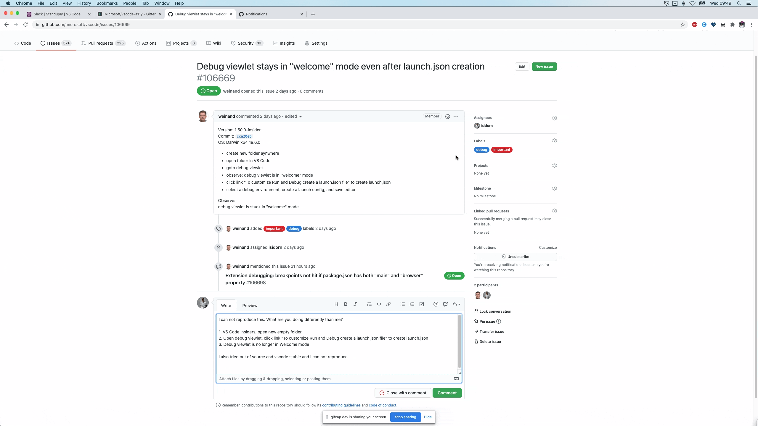 Debug viewlet stays in "welcome" mode even after launch.json creation · Issue #106669 ...