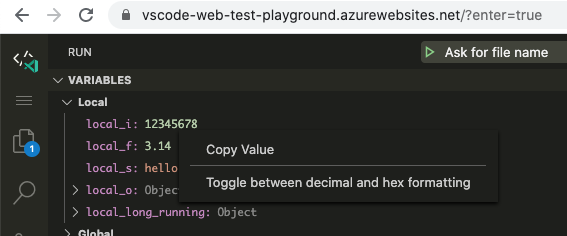 No Variables context menus in web · Issue #107310 · microsoft/vscode ...