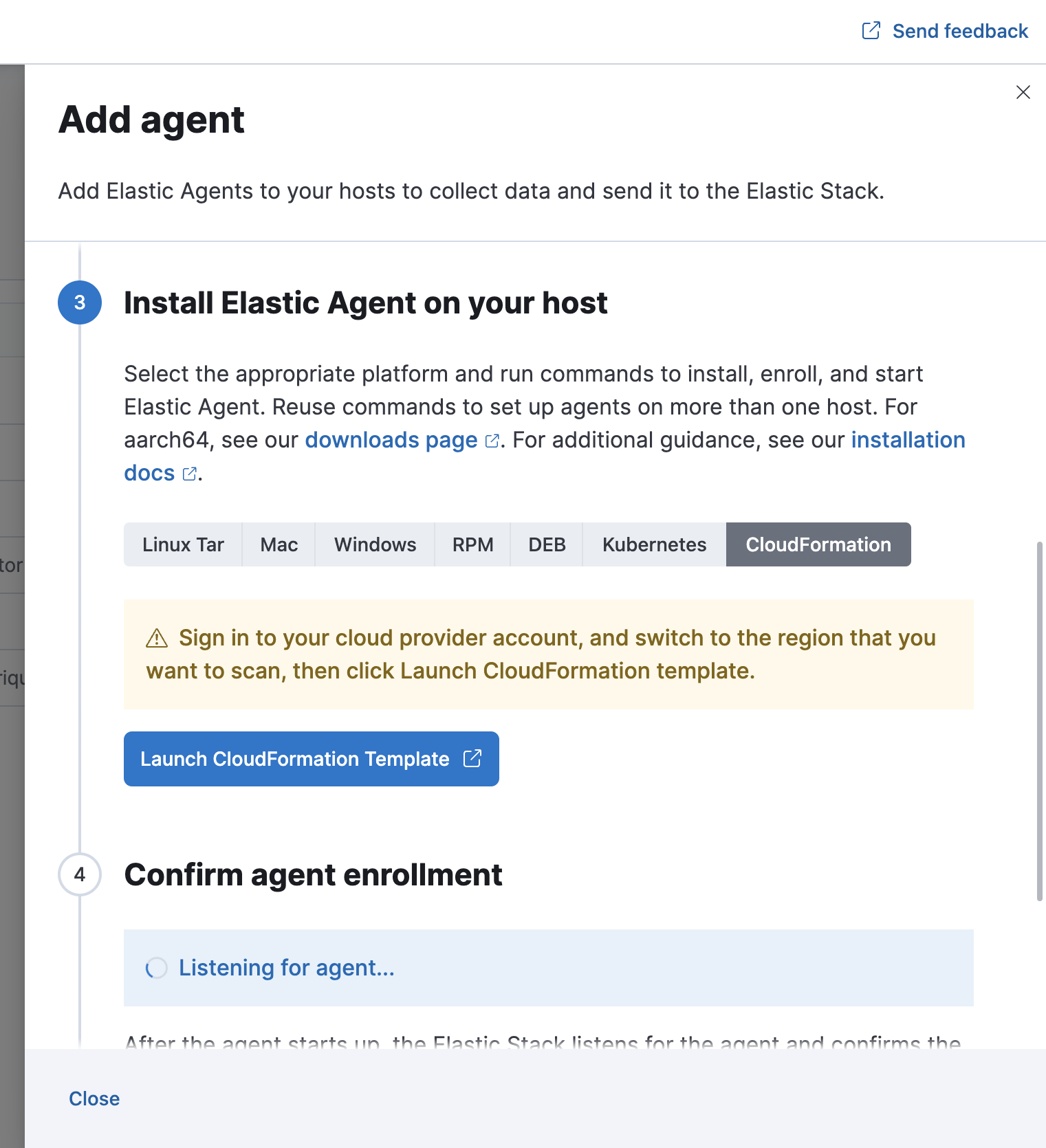 [Cloud Security] [Vulnerability Management] [Add Agent] Add CloudFormation Elastic Agent install ...