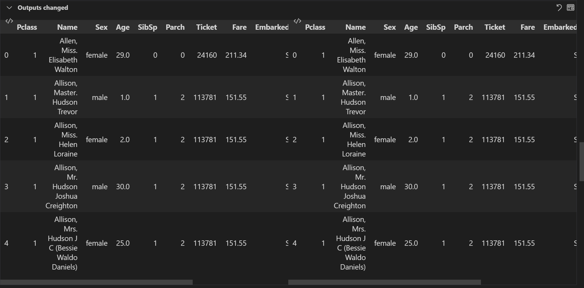 Notebooks - Hard to see where one table starts/ends in diff view ...