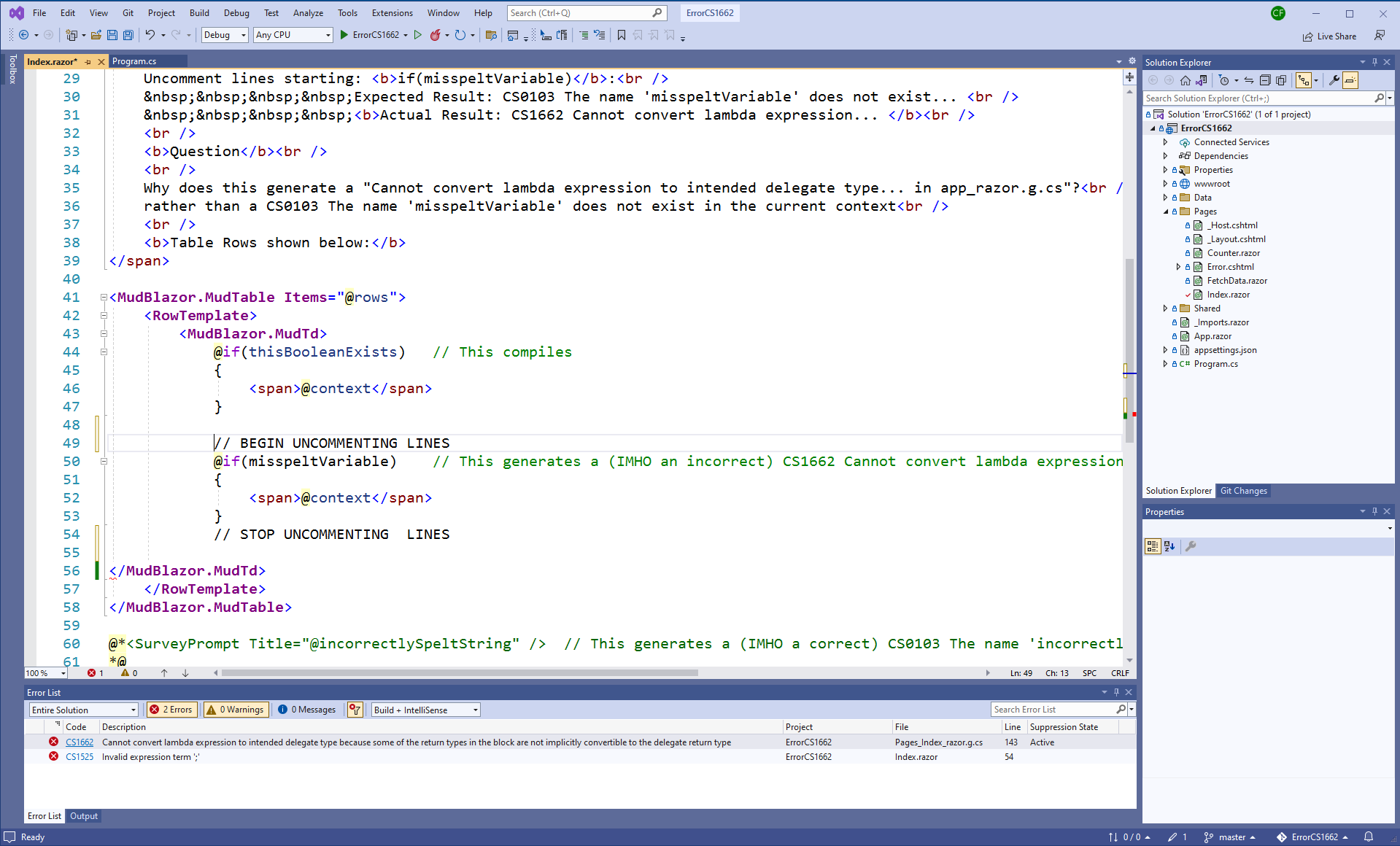 Undefined Variables Throw A Cs1662 Lambda Error Instead Of A Cs0103 The Name Does Not