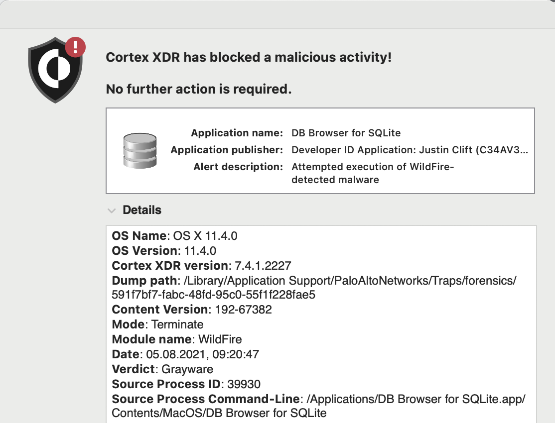 Cortex XDR on macOS thinks it is malware · Issue #2794 · sqlitebrowser/sqlitebrowser · GitHub