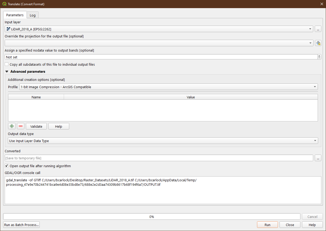 Single Most Recently Added Custom Gdal Create Options Profile Does Not Work In Processing