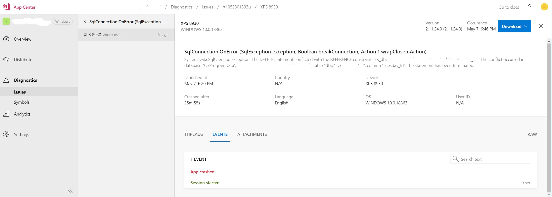 Show recent events for a specific error report (similar to recent ...
