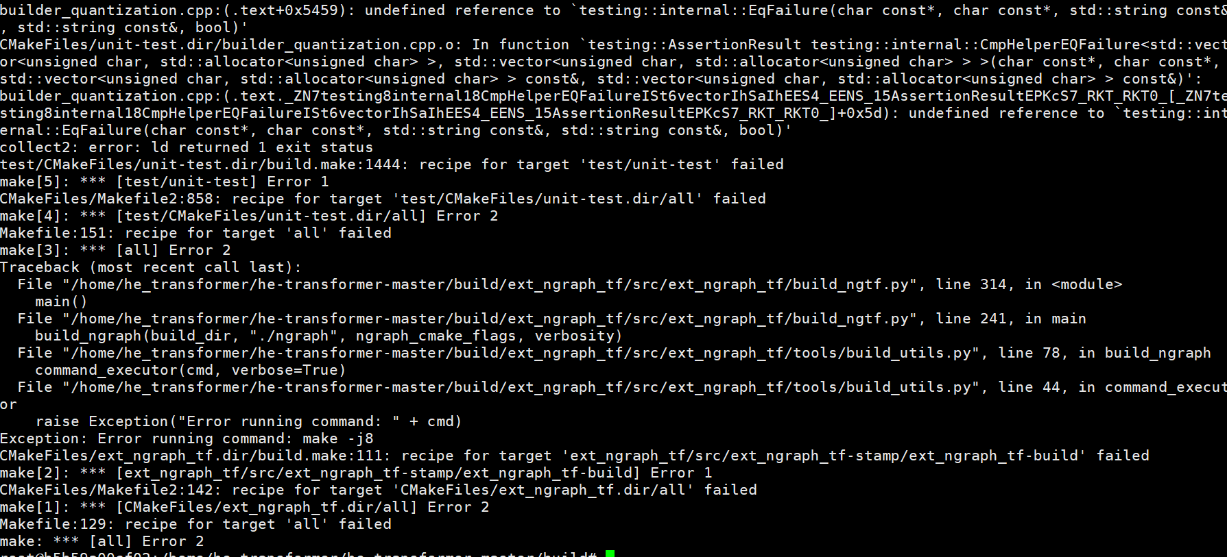 Undefined Reference To testing internal EqFailure char Const Char