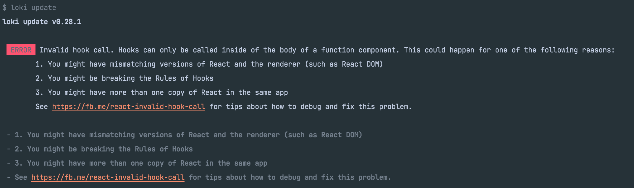 React Hook Error When Running Loki Commands · Issue 356 · Obladorloki · Github 