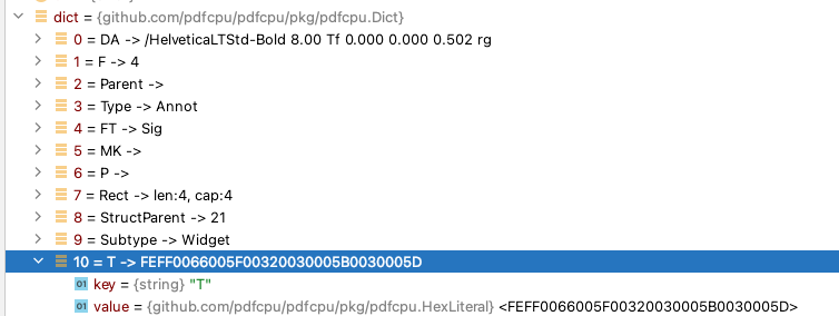 The T attribute of a form field is not correct · Issue #464 · pdfcpu/pdfcpu · GitHub
