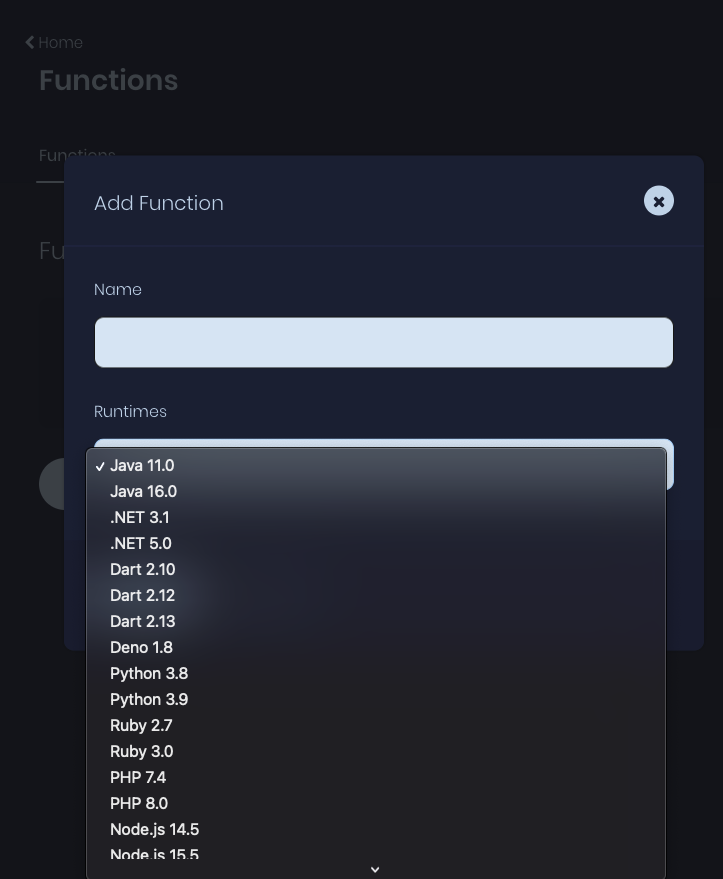 UI for Function creation does not update supported langs · Issue #1392 · appwrite/appwrite · GitHub