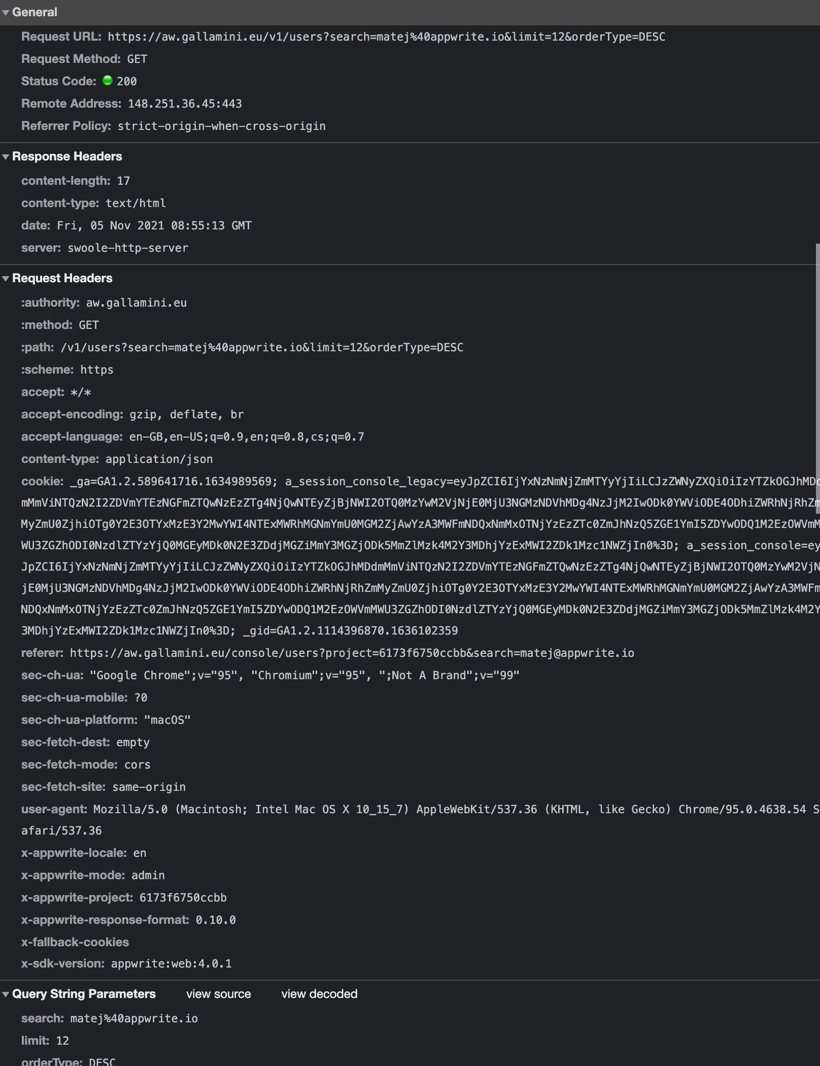 🐛 Bug Report: Error 500 when searching for user using email · Issue #2394 · appwrite/appwrite ...
