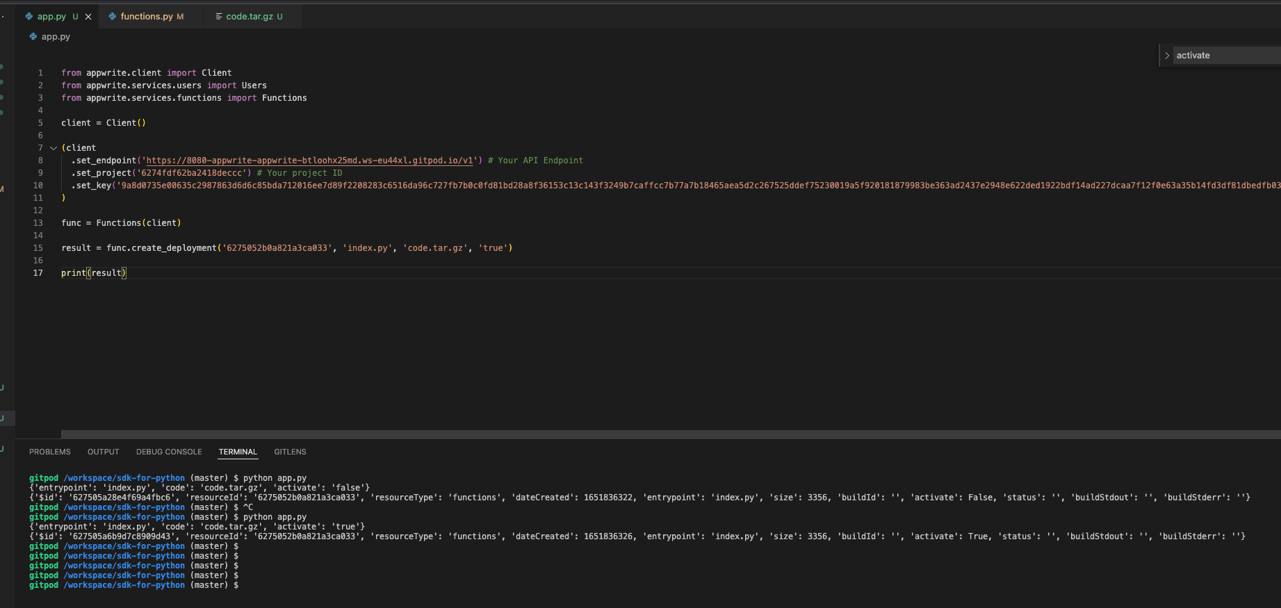 🐛 Bug Report: In PythonSDK, for create_deployment() function activate is showing error for True ...