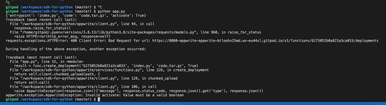 🐛 Bug Report: In PythonSDK, for create_deployment() function activate is showing error for True ...