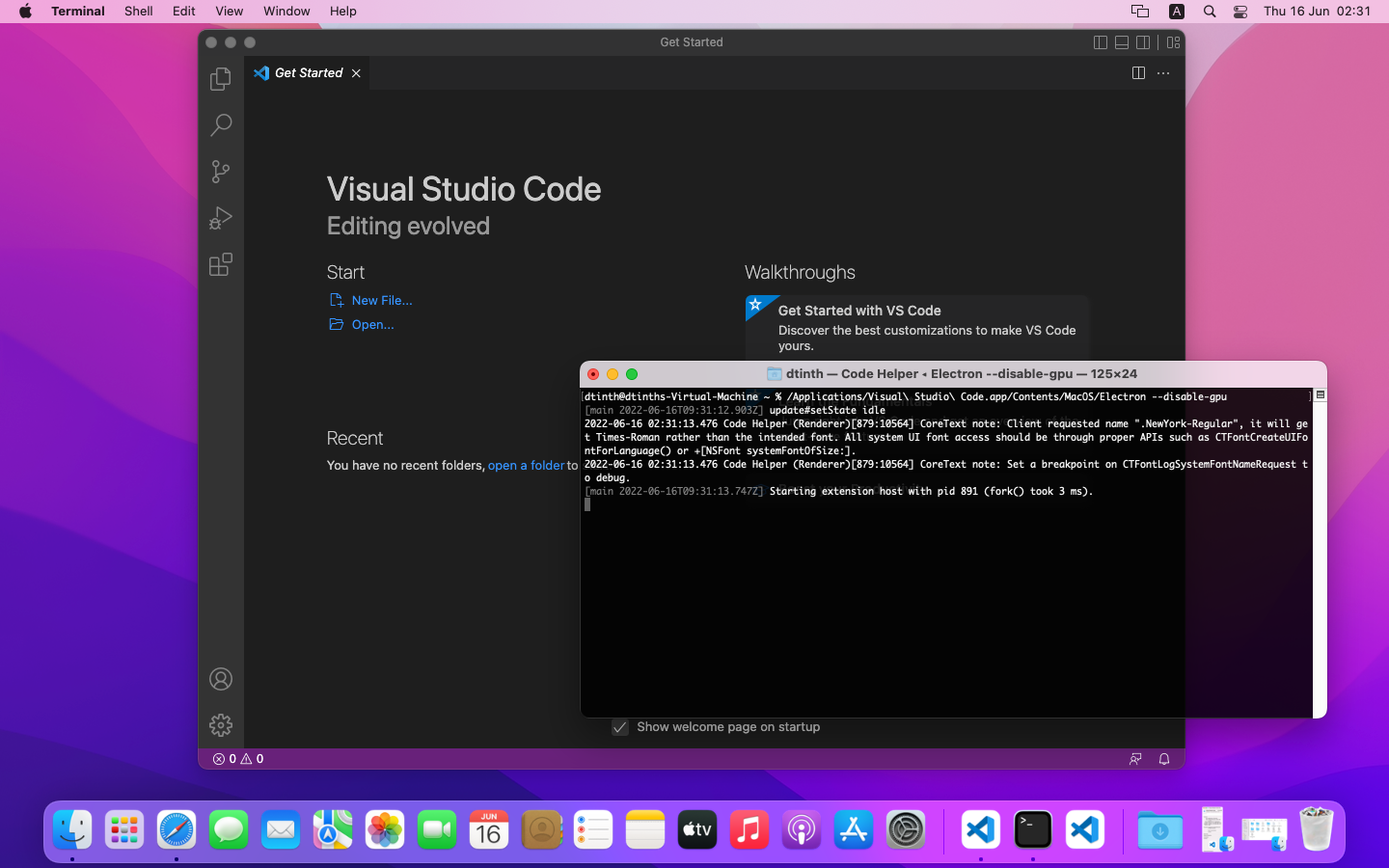 Graphical glitch when running VS Code inside a macOS VM on M1 without ...