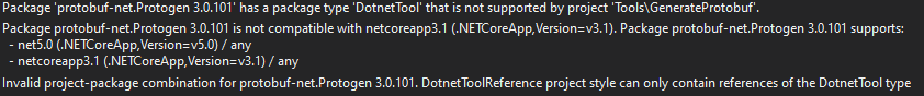 Protogen is not compatible with netcoreapp3.1 · Issue #812 · protobuf-net/protobuf-net · GitHub