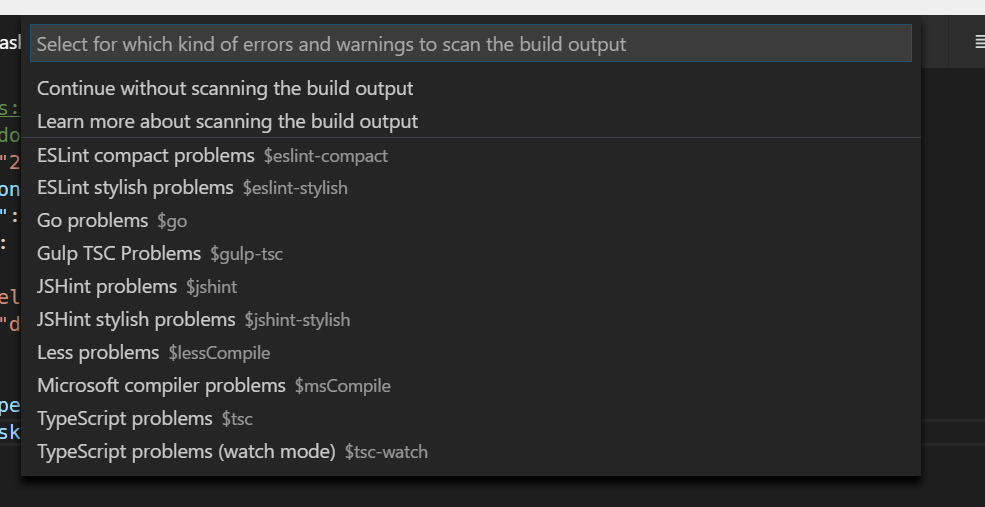 Improve presentation of problem matcher picker · Issue #29610 · microsoft/vscode · GitHub