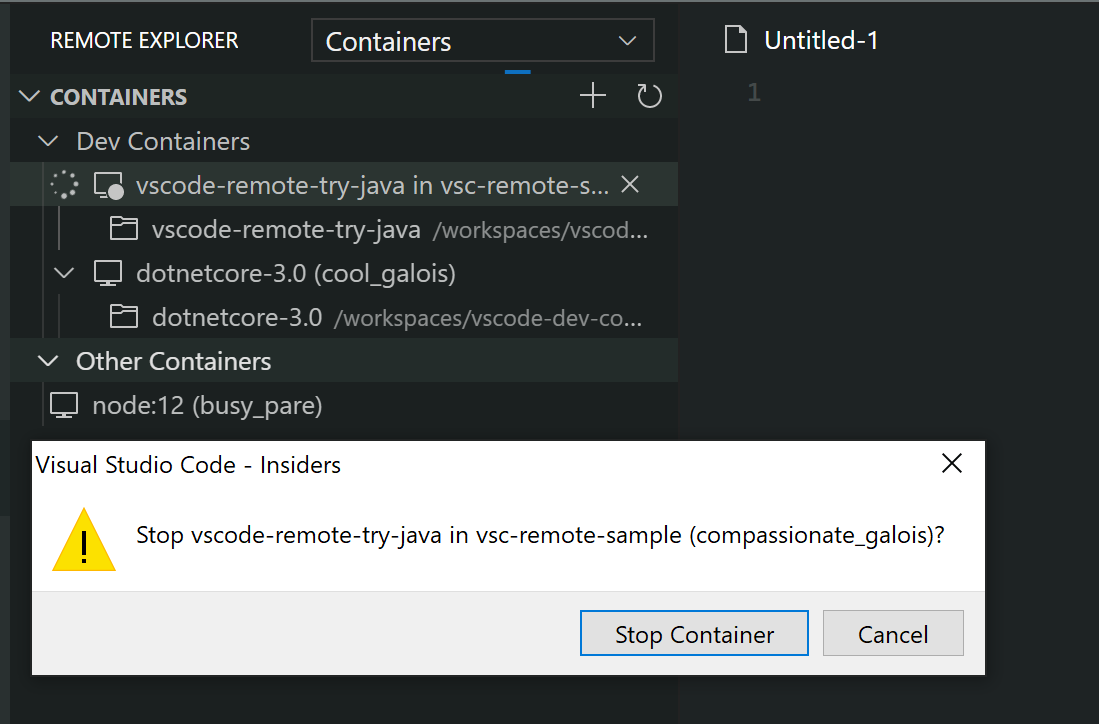 Stopping container shows progress in view · Issue #2258 · microsoft/vscode-remote-release · GitHub