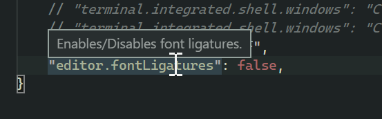 Wrong setting name editor.fontLigatures for actual font features ...