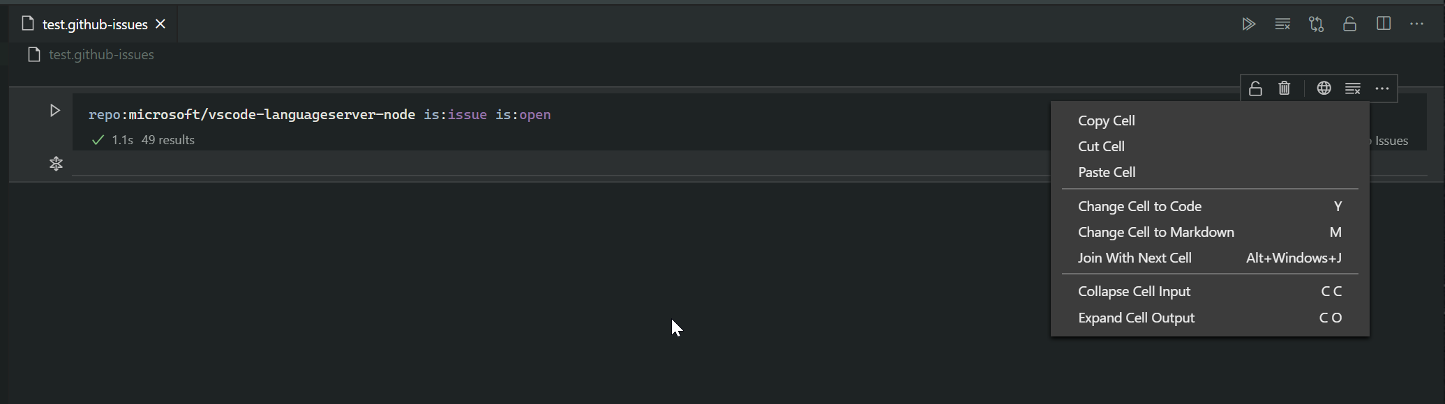 Change cell actions from Markdown Notebook editor show up in GitHub issue notebook editor ...