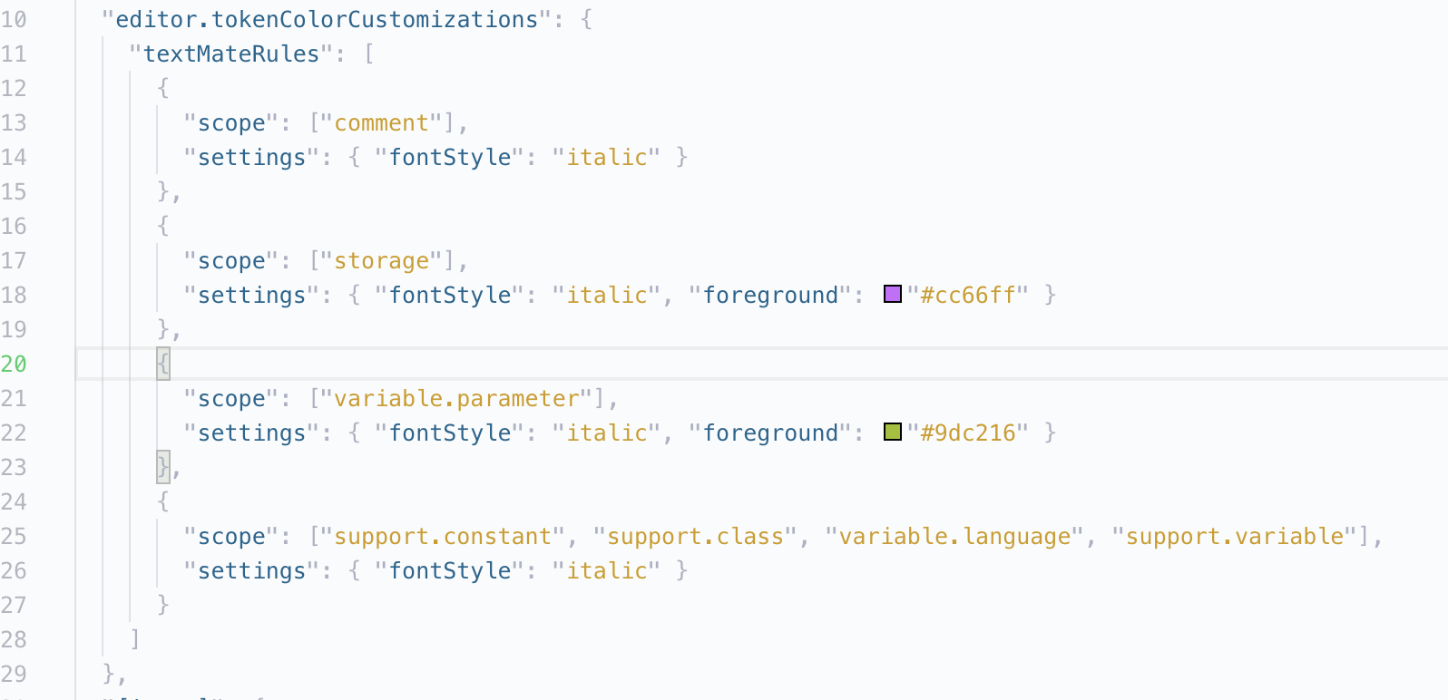 "editor.tokenColorCustomizations" shows different colors in different ...