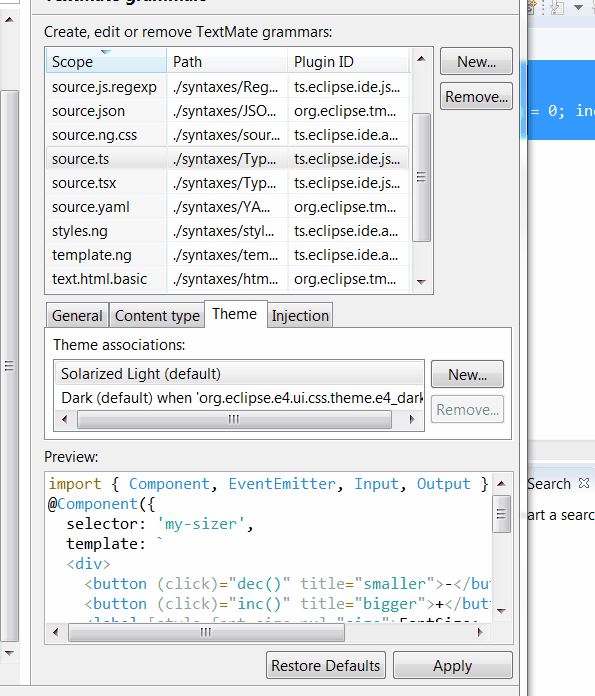 Provide contextual menu to select theme for an editor bound with TMPresentationReconciler ...