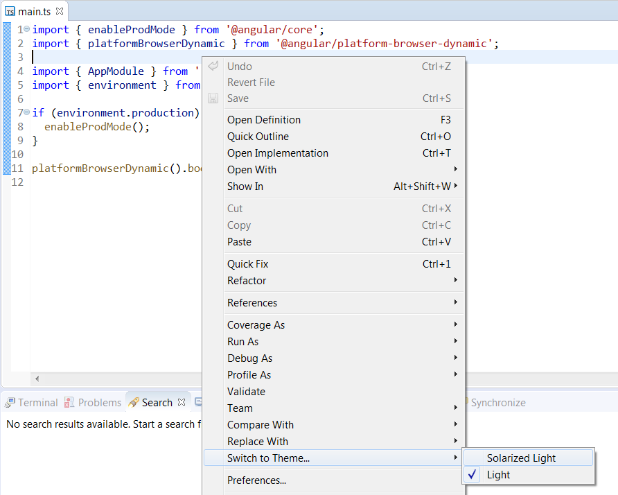 Provide contextual menu to select theme for an editor bound with TMPresentationReconciler ...