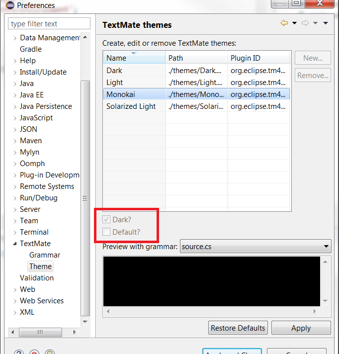 Theme / grammar association via preferences menu requires reload of text editor window · Issue ...