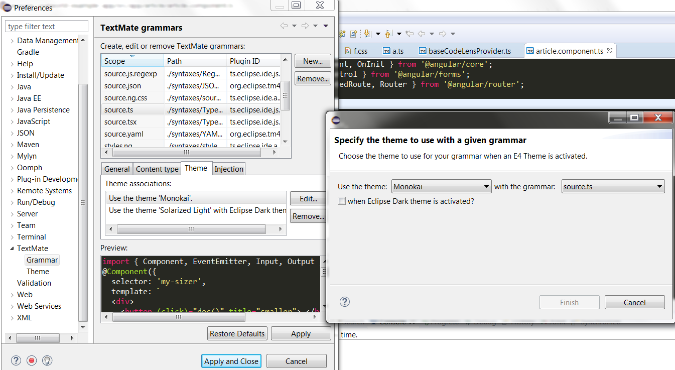 Theme / grammar association via preferences menu requires reload of text editor window · Issue ...