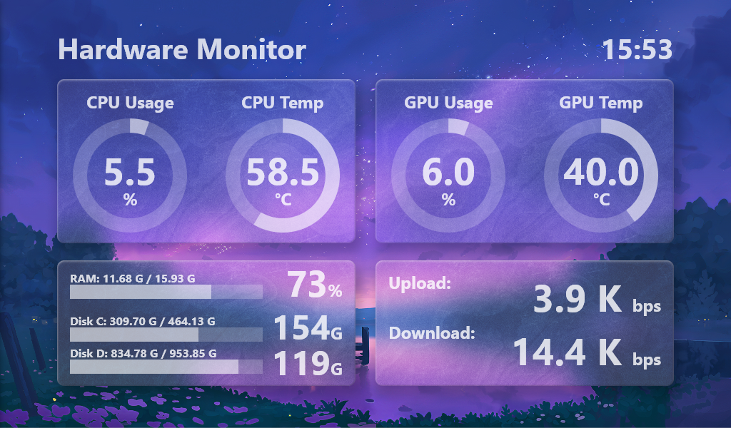 GitHub - ThomasJY/Hardware_Monitor: This is a beautiful Rainmeter skin for hardware monitor on ...