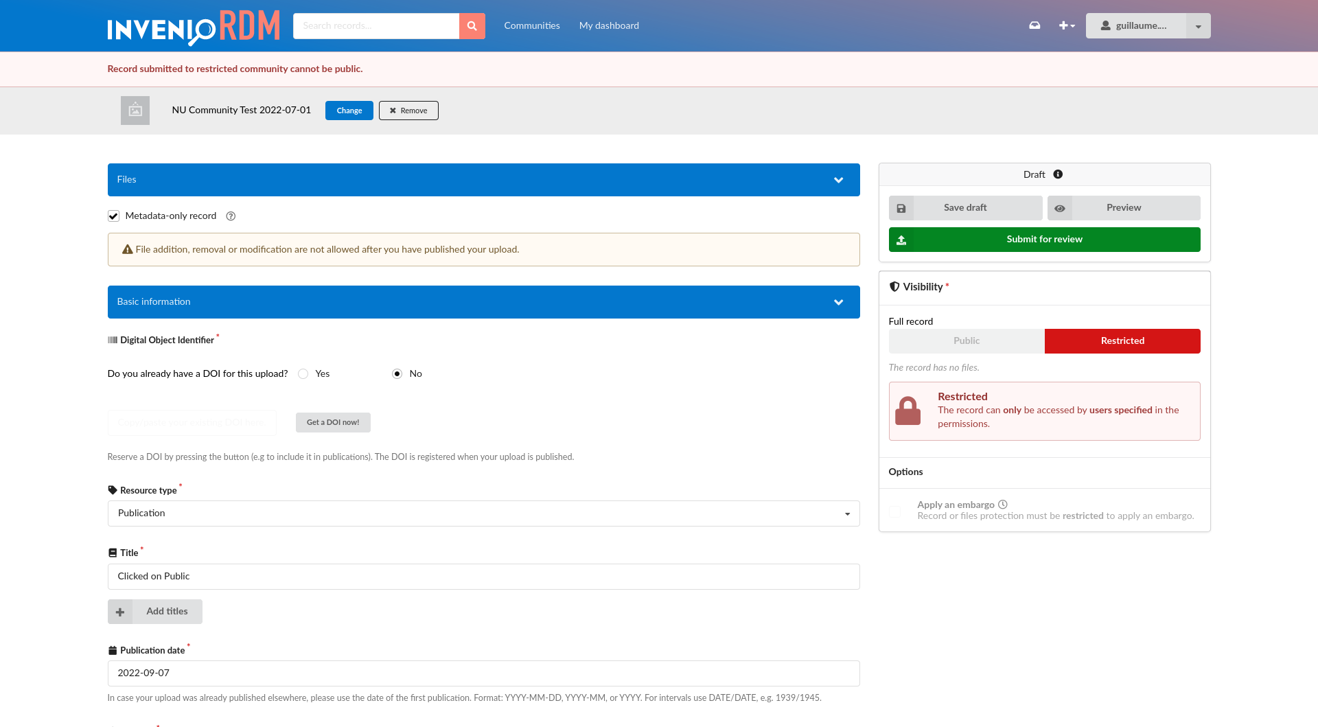 Public record option not really disabled for restricted community · Issue #1862 ...