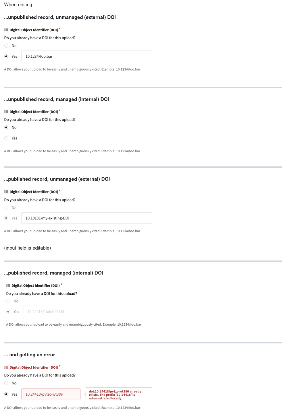 edit: if record already has DOI, UI should reflect that correctly · Issue #1006 ...