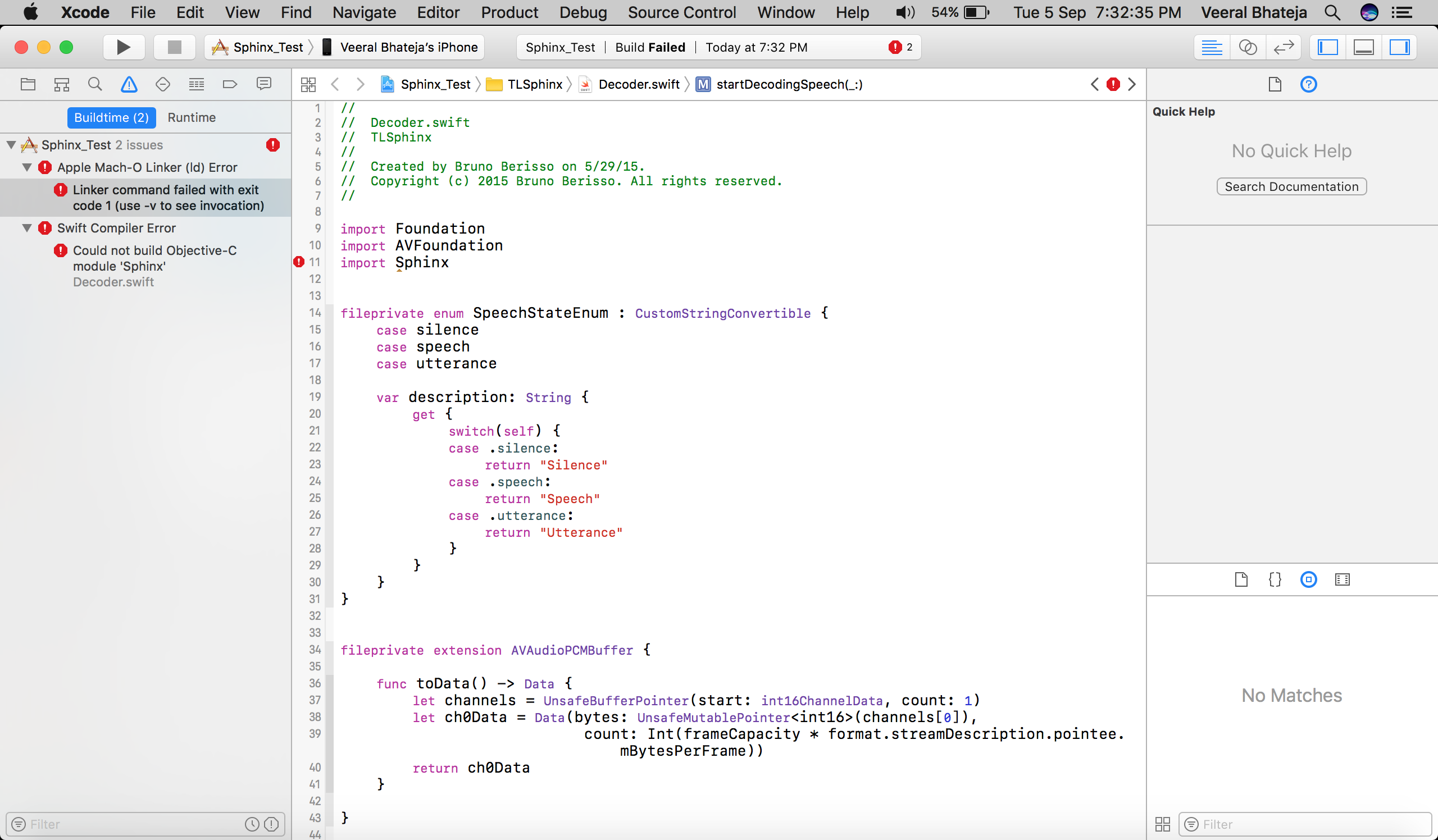 lex failed with exit code 1 · Issue #43 · tryolabs/TLSphinx · GitHub