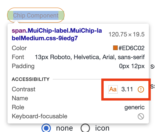 [Chip] Labels have insufficient color contrast when 'outlined' and 'color' variants applied ...