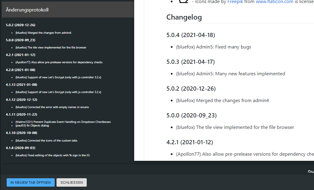 Admin 5.0.4 - React UI - Adapter changelog display is not up to date ...