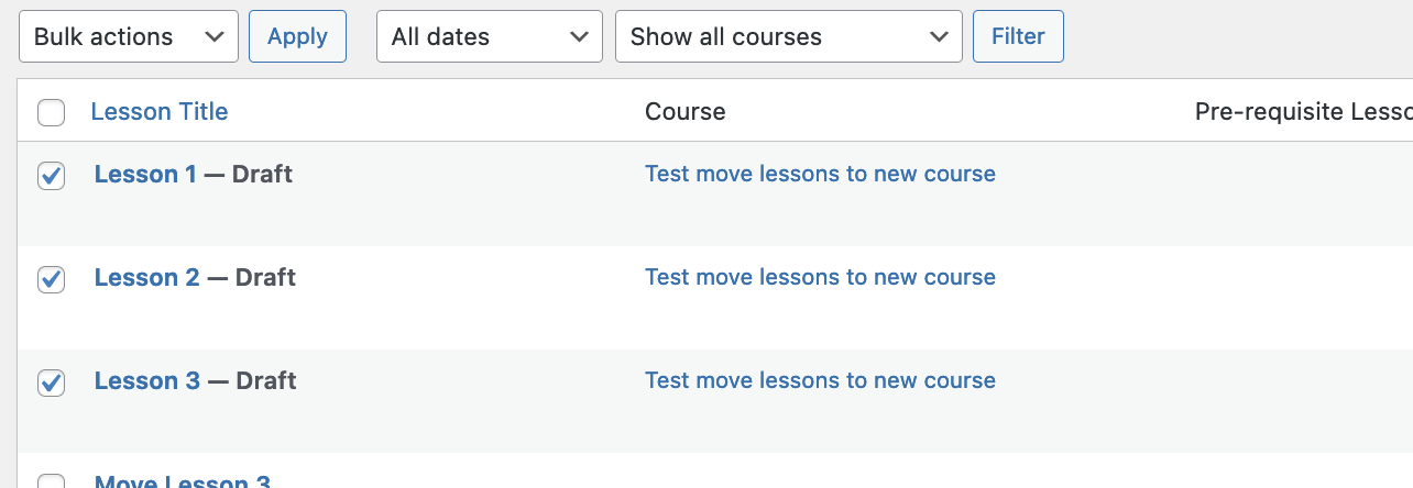 Bulk edit move lessons to new course not working · Issue #6499 · Automattic/sensei · GitHub