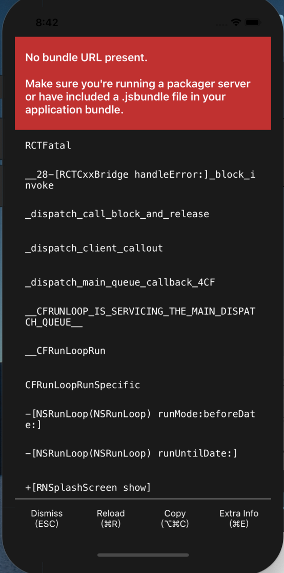 No bundle URL present Make sure you’re running a packager server or have included a .jsbundle ...