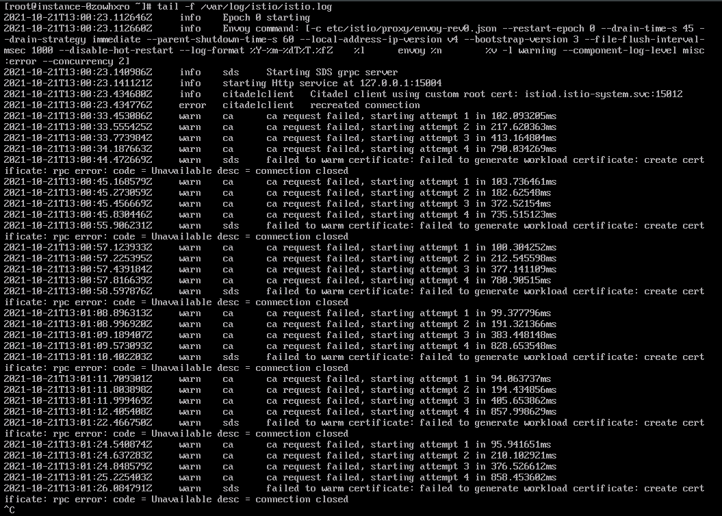The Virtual Machine Failed To Istio Envoy Failed To Warm Certificate Failed To Generate Workload