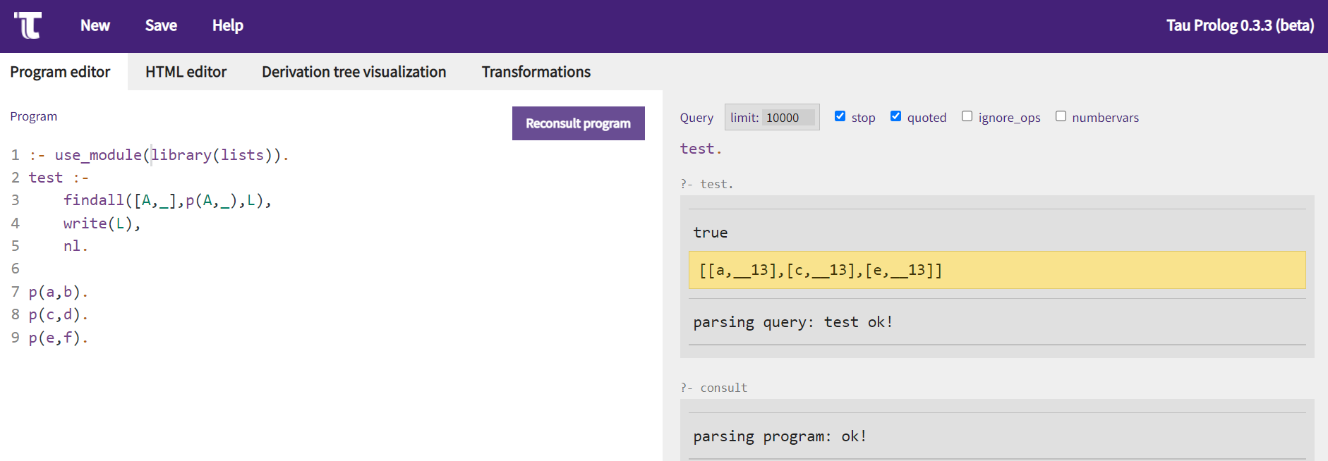 Unexpected result with findall/3 · Issue #285 · tau-prolog/tau-prolog · GitHub