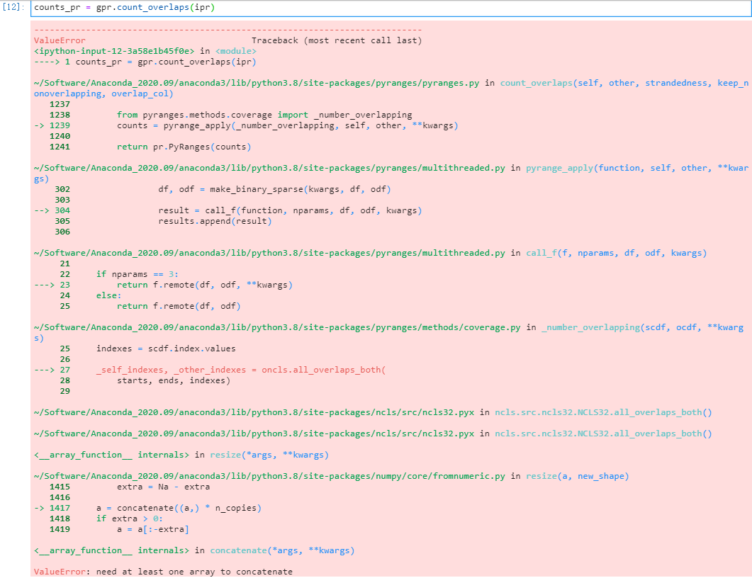 ValueError when using count_overlaps · Issue #167 · pyranges/pyranges · GitHub