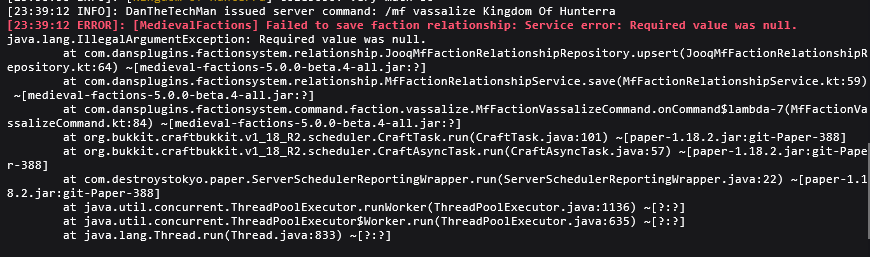 Exception when sending vassalization request · Issue #1565 · Dans-Plugins/Medieval-Factions · GitHub